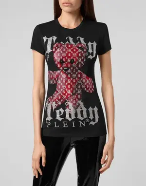 Philipp Plein T-shirt Round Neck Ss Monogram Teddy Bear - Black