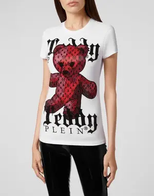 Philipp Plein T-shirt Round Neck Ss Monogram Teddy Bear - White