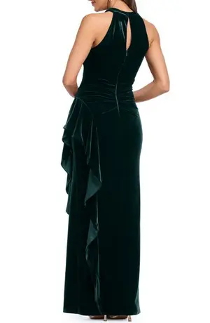 XSCAPE EVENINGS Ruffle Sleeveless Velvet Gown
