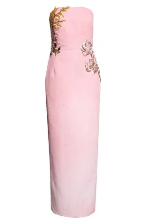 Oscar De La Renta Strapless Faille Column Gown - Blush