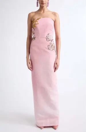 Oscar De La Renta Strapless Faille Column Gown - Blush