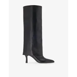 Maje Tubular Leather Heeled Knee-high Boots - Black