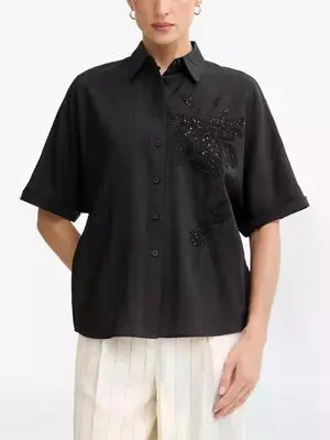 MARC AUREL Sequin-embellished Floral-patch Shirt - Black