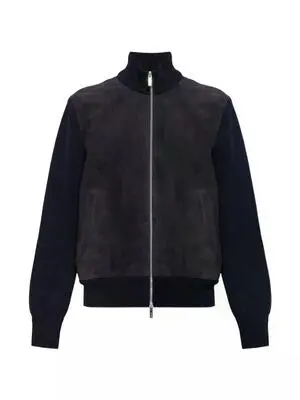 FERRAGAMO Suede Blouson With Knitted Details - Blue