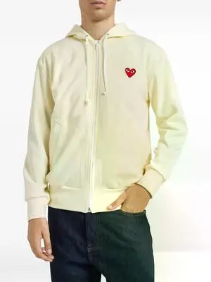 Play Comme Des Garcon Heart-patch Zip-up Hoodie - Neutrals