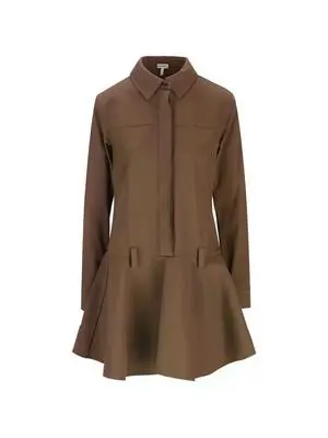 Loewe Anagram-embroidered Flared Shirt Dress - Brown