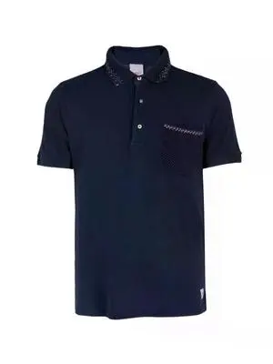BOB Crochet-trim Chest-pocket Polo Shirt - Blue