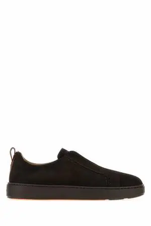 Santoni Dark Nubuck Victory Slip Ons - Brown