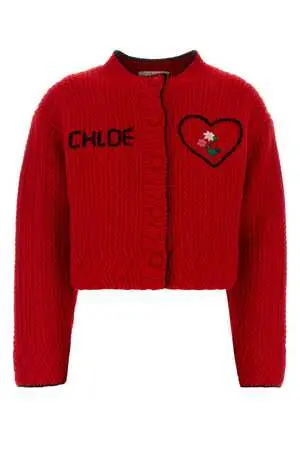 Chloé Wool Blend Cardigan With Silk & Cashmere - Red
