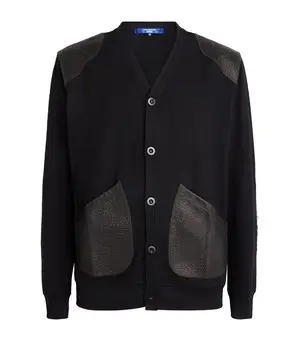 Junya Watanabe Wool Leather-patch Cardigan - Black