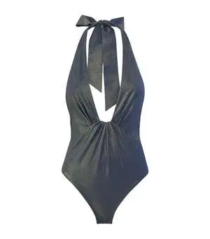 Zimmermann Metallic Aster Halterneck Swimsuit - Grey