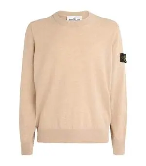 Stone Island Virgin Wool Compass Logo Sweater - Beige