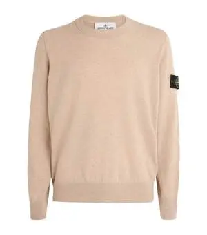 Stone Island Virgin Wool Compass Logo Sweater Beige