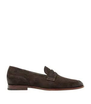 ALLSAINTS Suede Jules Stitch Loafers - Brown