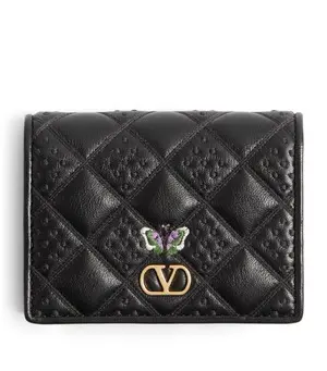 Valentino Garavani Leather Flutterby Flap French Wallet - Black