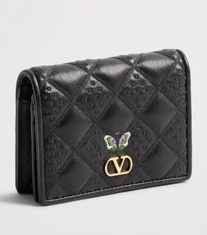 Valentino Garavani Leather Flutterby Flap French Wallet