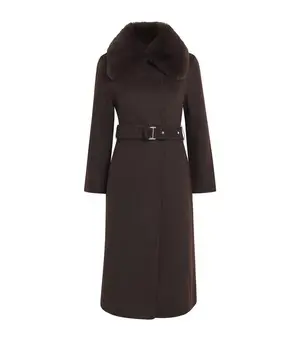 Maje Wool-blend Faux Fur-collar Coat - Brown