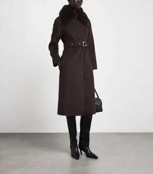 Maje Wool-blend Faux Fur-collar Coat