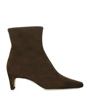 Staud Suede Wally Heeled Ankle Boots 55 - Brown