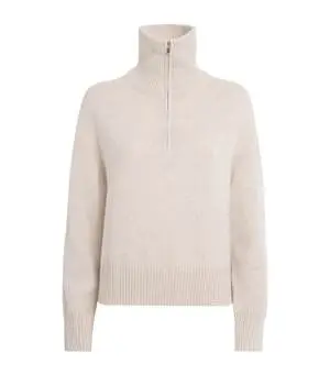 Maje Cashmere-blend Quarter-zip Sweater - Beige