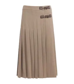 Maje Pleated Buckle-detail Midi Skirt - Beige