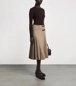 Maje Pleated Buckle-detail Midi Skirt