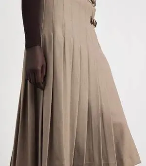 Maje Pleated Buckle-detail Midi Skirt