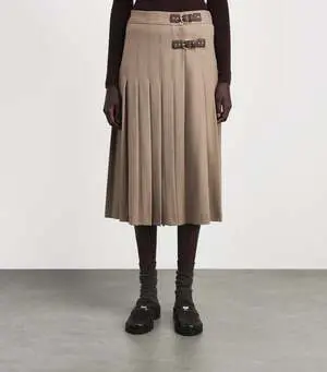 Maje Pleated Buckle-detail Midi Skirt