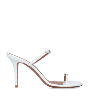 Amina Muaddi Leather Adut Heeled Sandals 90 - White