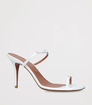 Amina Muaddi Leather Adut Heeled Sandals 90