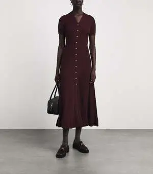 Maje Cable-knit Button Midi Dress