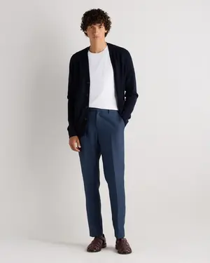Quince Ribbed Cardigan Sweater - Navy