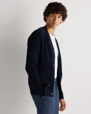 Quince Ribbed Cardigan Sweater - Navy