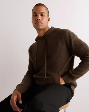 Quince 100% Mongolian Cashmere Waffle Hoodie - Brown