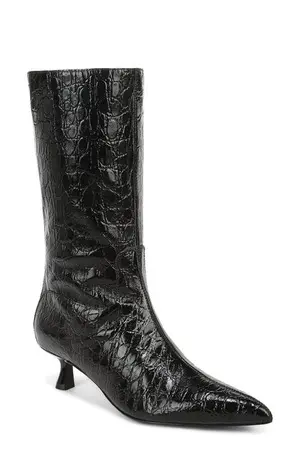 Sam Edelman Ramona 2 Croc Embossed Leather Knee High Boot - Black