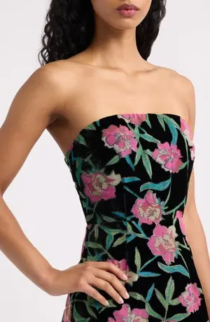 Lulus Anais Floral Print Strapless Gown