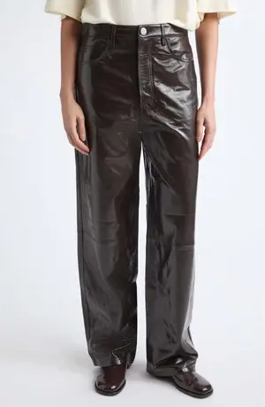 RÓHE Bruun Lacquered Baggy Leather Wide Leg Pants - Soil