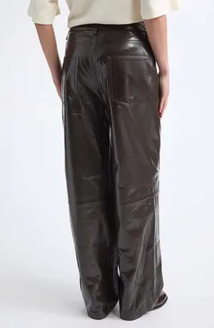 RÓHE Bruun Lacquered Baggy Leather Wide Leg Pants - Soil