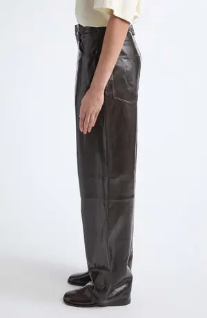 RÓHE Bruun Lacquered Baggy Leather Wide Leg Pants - Soil