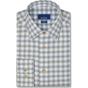 David Donahue Regular Fit Dobby Check Dress Shirt - Dune/blue