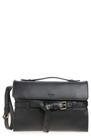 Moschino Buckle Detail Leather Crossbody Bag - Black
