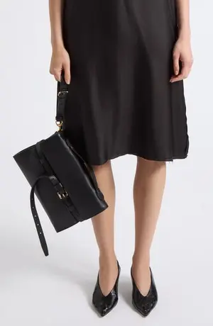 Moschino Buckle Detail Leather Crossbody Bag - Black