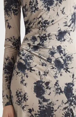 Lela Rose Floral Printed Draped Jersey Midi Dress