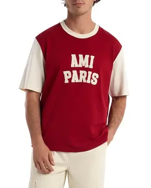 AMI Paris Paris Felt Embroidery Tee - Ruby Red/ivory