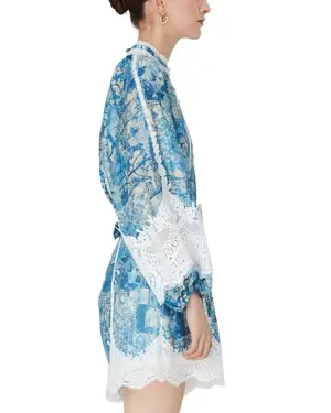 JOVONNA LONDON Long Sleeve Printed Lace Trim Blouse