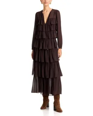 Michael Kors Ruffled Tiered Maxi Dress - Chocolate