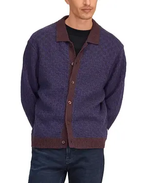 Nn07 Thor Textured Check Wool Blend Polo Sweater - Deep Truffle