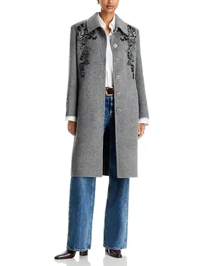 Kobi Halperin Lara Wool & Silk Embroidered Coat - Grey