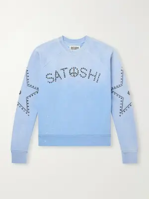 SATOSHI NAKAMOTO Star Stud-embellished Paint-splattered Cotton-jersey Sweater