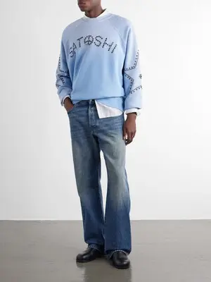 SATOSHI NAKAMOTO Star Stud-embellished Paint-splattered Cotton-jersey Sweater